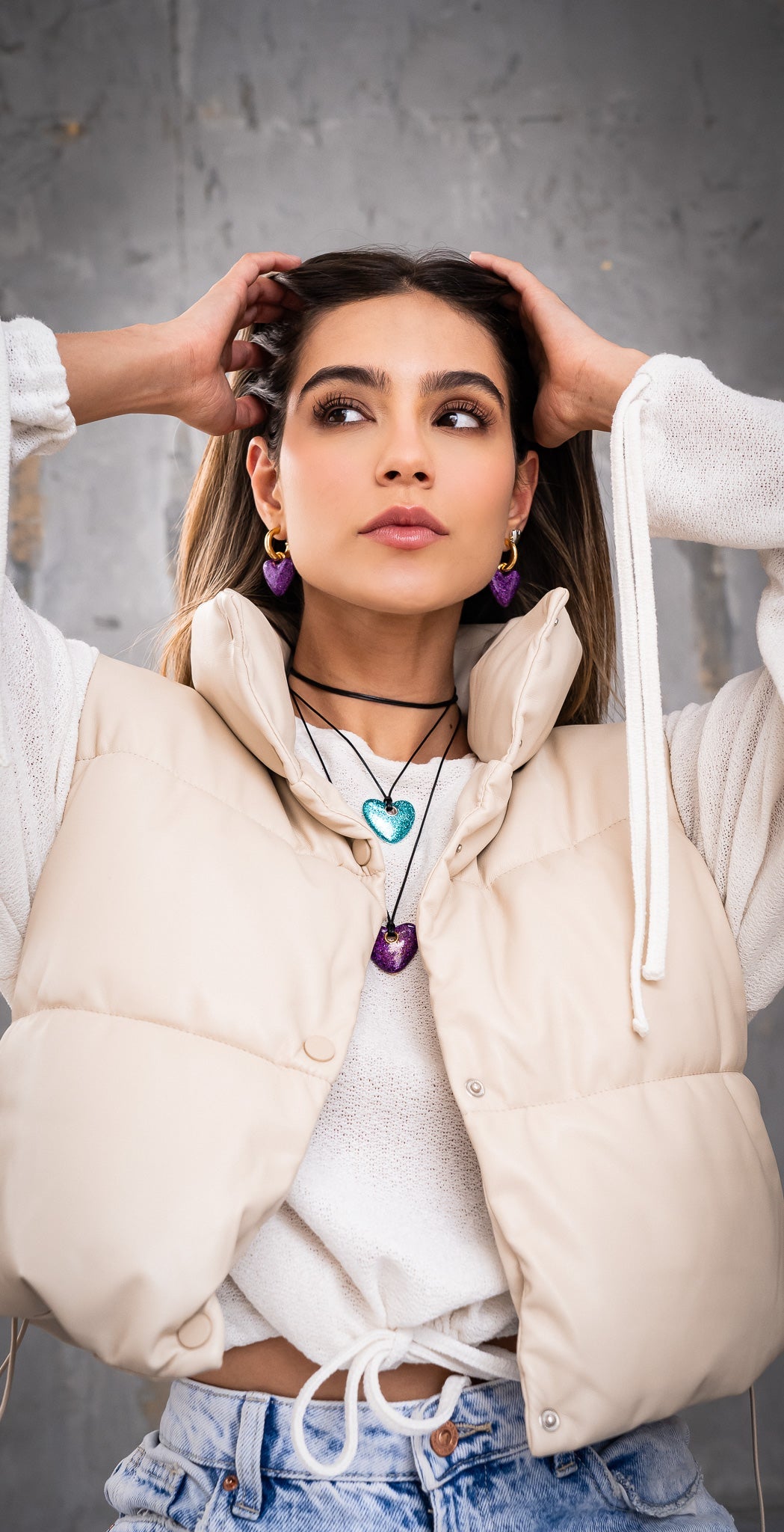 Candongas Doradas 2 En 1 Escarcha Morada – Tienda Marvi